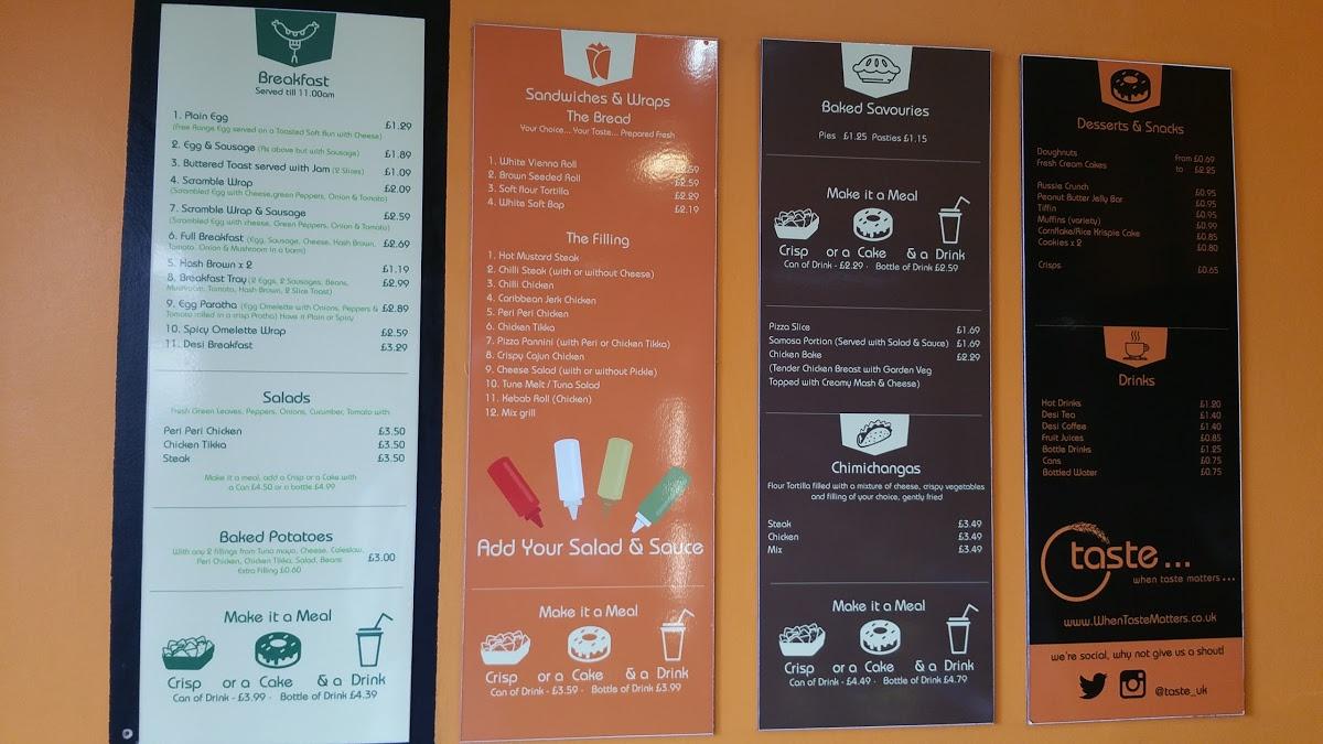 Menu at Taste, Bolton
