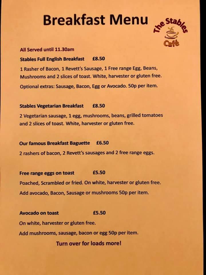 Menu at The Stables Coffee Shop & Sandwich Bar, Kesgrave