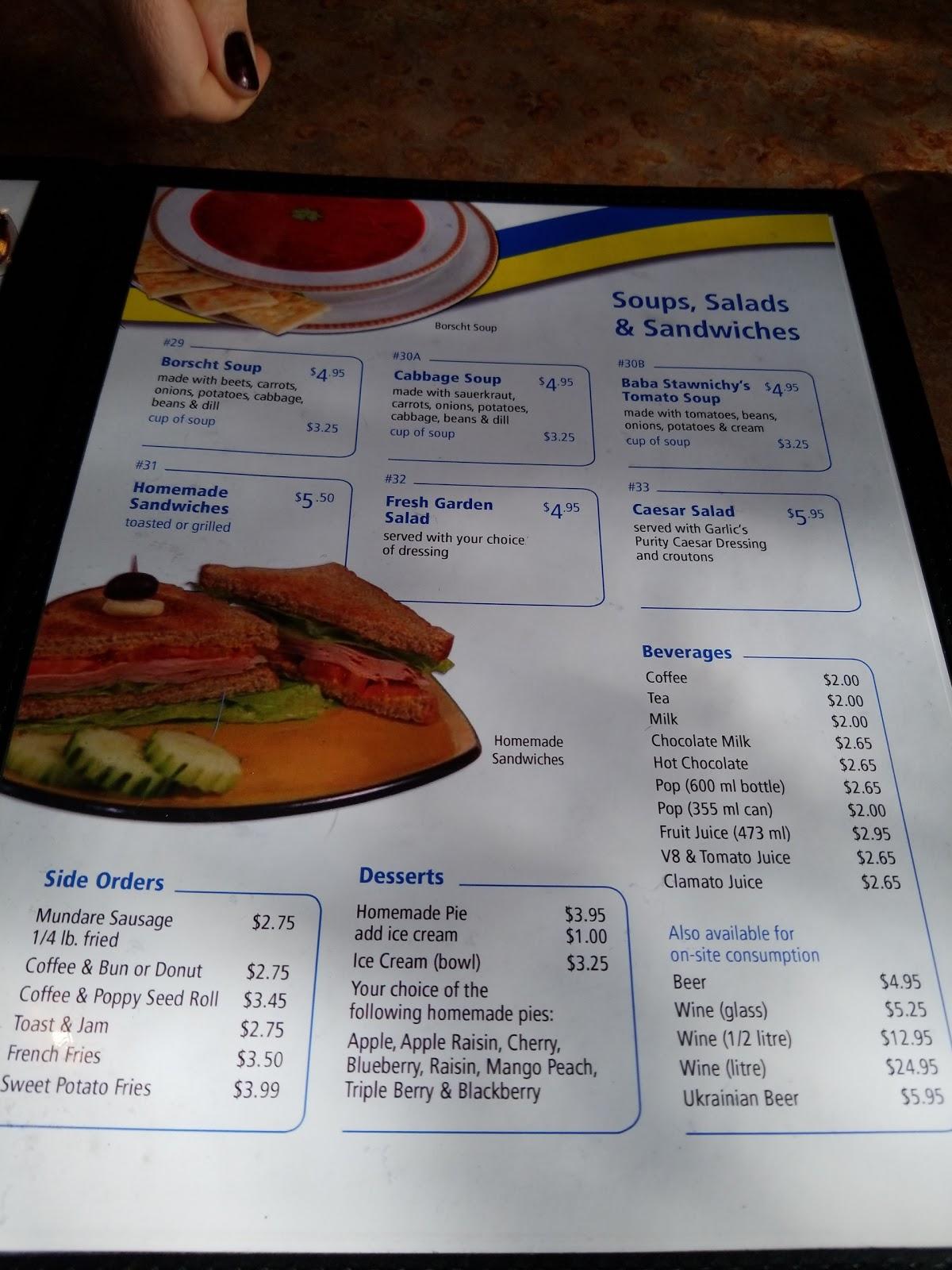 Menu at Uncle Ed's Restaurant, Edmonton