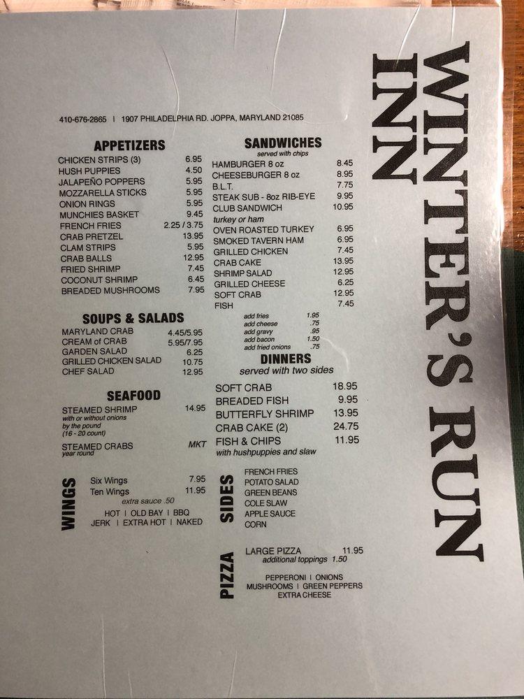 Menu at Winters Run Inn Inc restaurant, Edgewood
