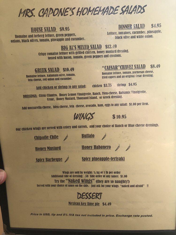 Menu at Al Capone's Seafood and Pizzeria, Puerto Peñasco