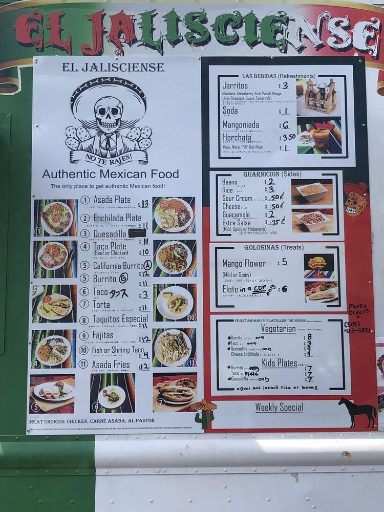 Menu at El Jalisciense restaurant, Waipahu