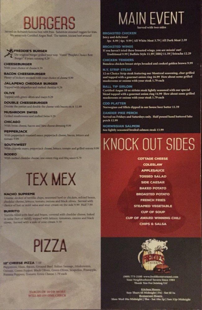 Menu at Freddie's Tavern pub & bar, Mount Pleasant