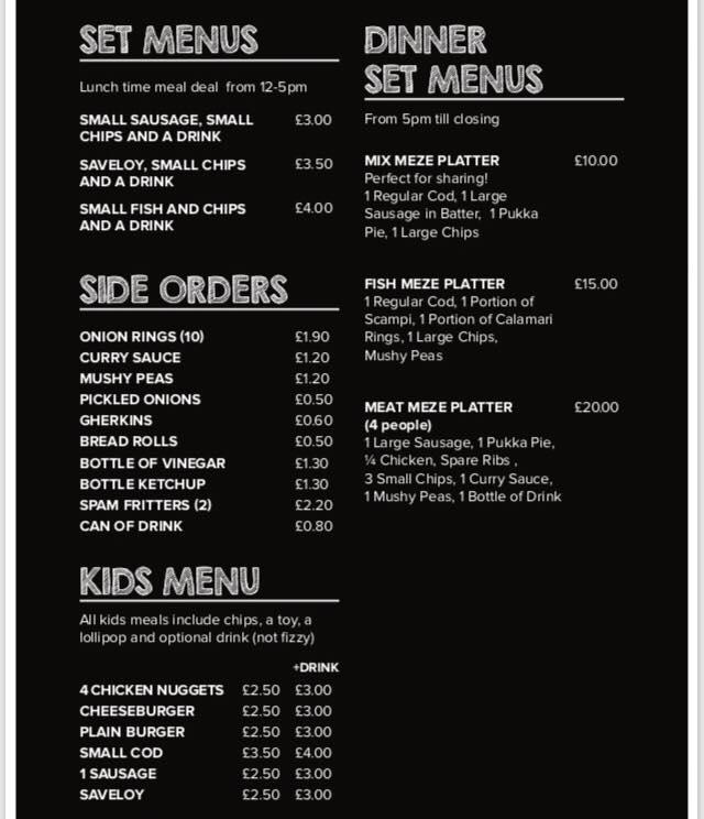Menu at M & A Fish Bar, Clacton-on-Sea, M & A Fish Bar
