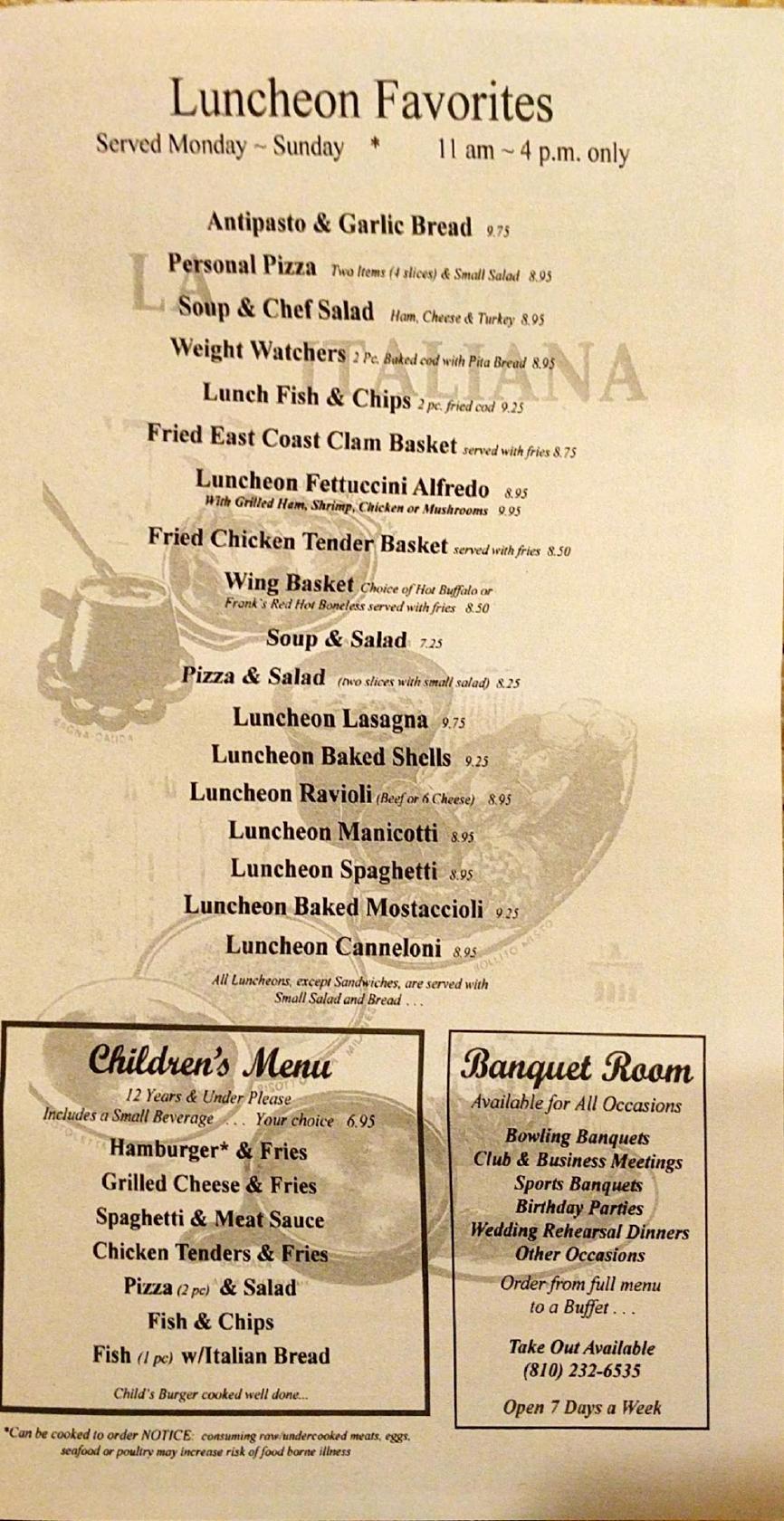 Menu at Mario's Restaurant & Pizzeria, Flint