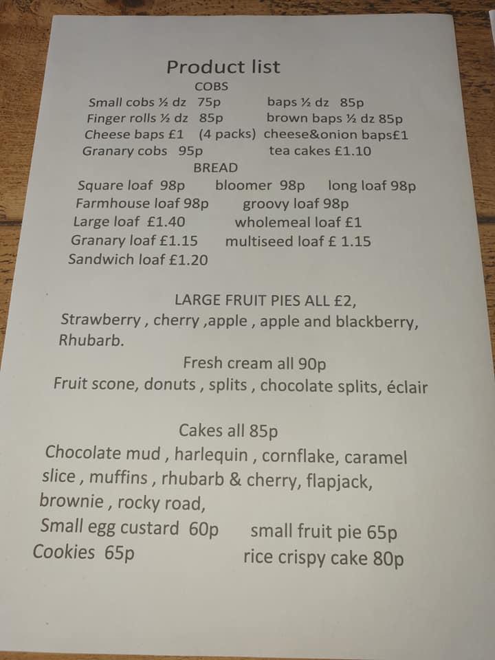 Menu at The Bakehouse restaurant, Alfreton
