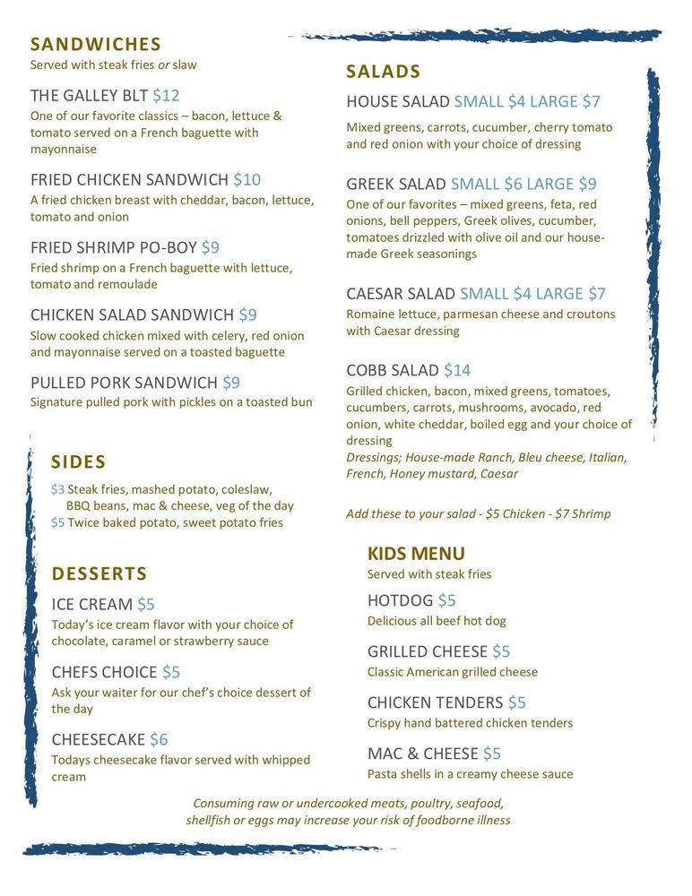 Menu at The Galley restaurant, Foley, Co Rd 10