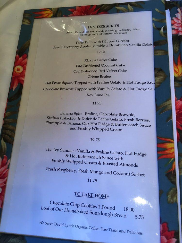 Menu at The Ivy pub & bar, Los Angeles, 113 N Robertson Blvd