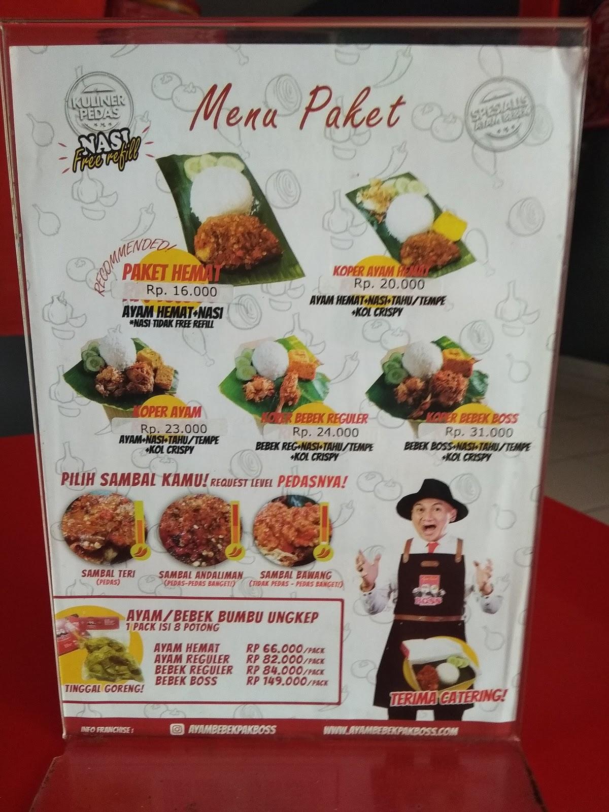 Menu at Ayam Bebek Pak Boss Cabang Citra Indah restaurant, Jonggol