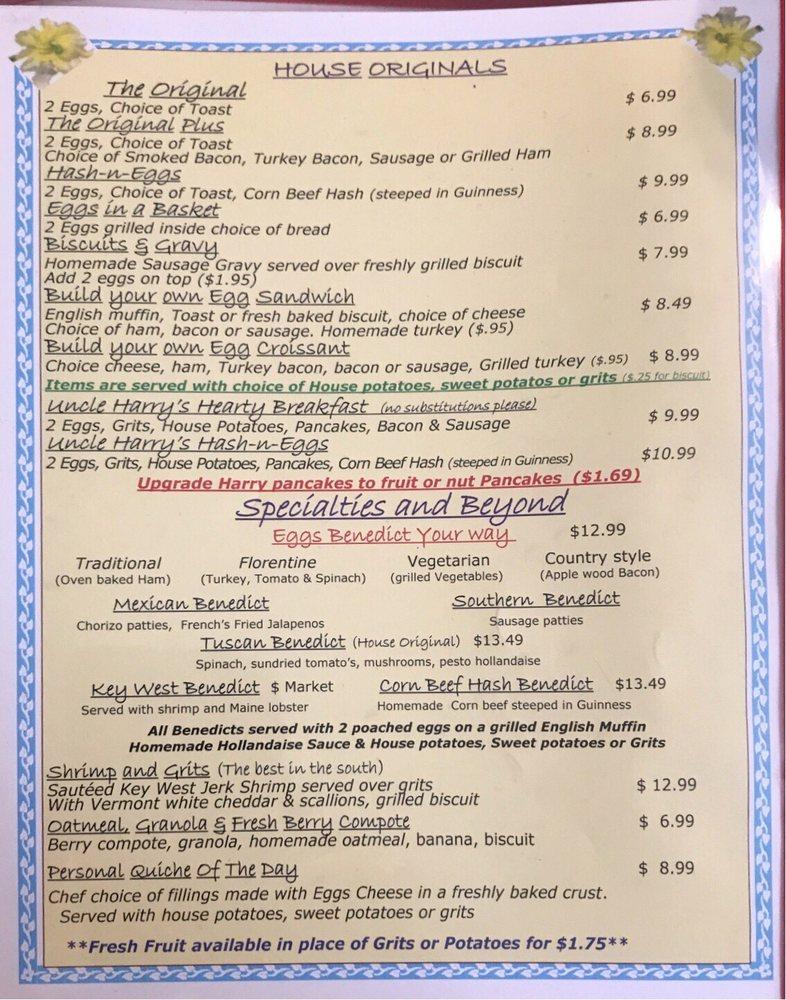 Menu at The Breakfast House restaurant, Sarasota