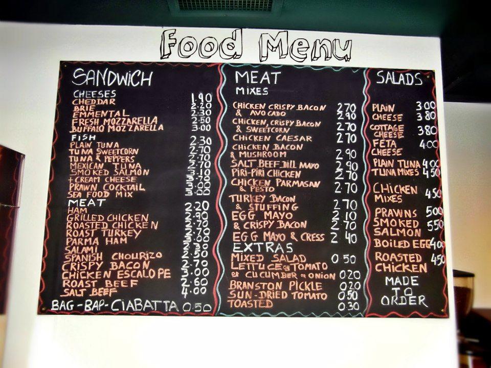 Menu at Chaplins Deli, London