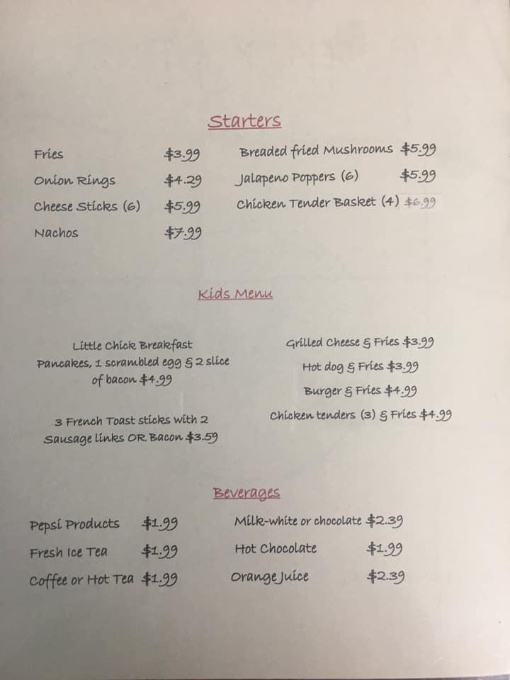 Menu at Country Red Hen restaurant, Peck