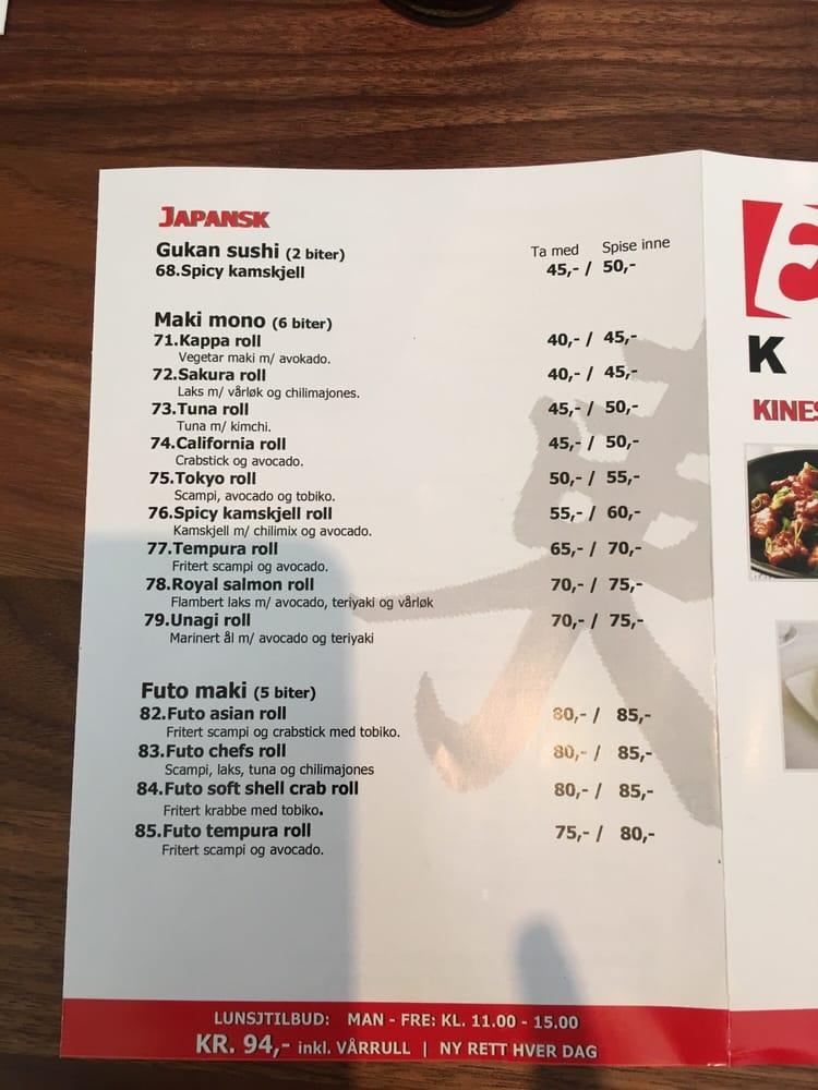 Menu at East Kitchen restaurant, Oslo