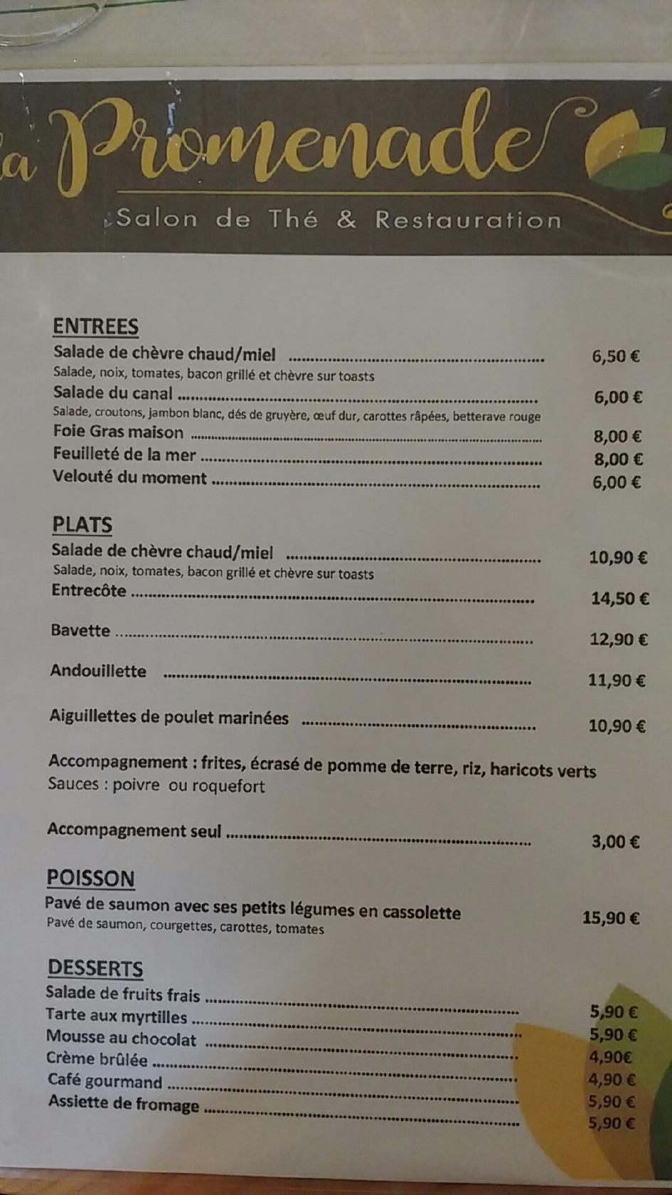 Menu au LA PROMENADE restaurant, Sermoise-sur-Loire, RD 13 La Levée