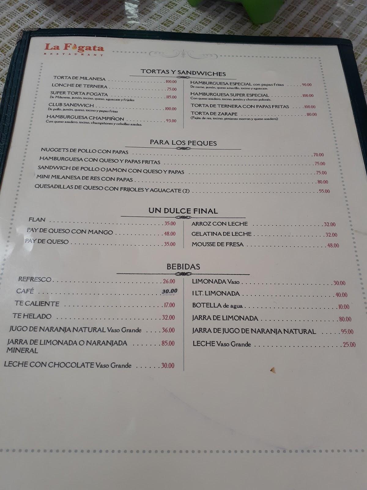 Menu at La Fogata restaurant, Nuevo Laredo, C. Maclovio Herrera 2103