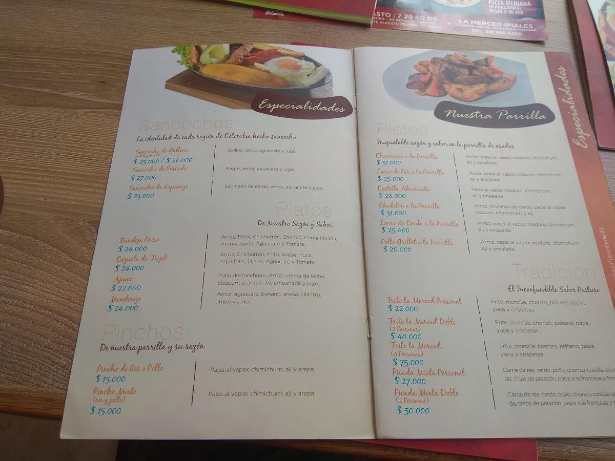 Menu at Restaurante La Merced, Ipiales