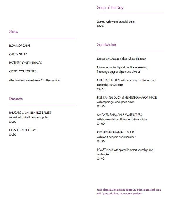 Menu at Stalls Café Bar, Manchester
