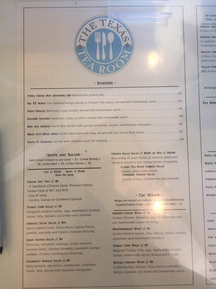 Menu at Texas Tea Room restaurant, Carthage, 100 E Sabine St
