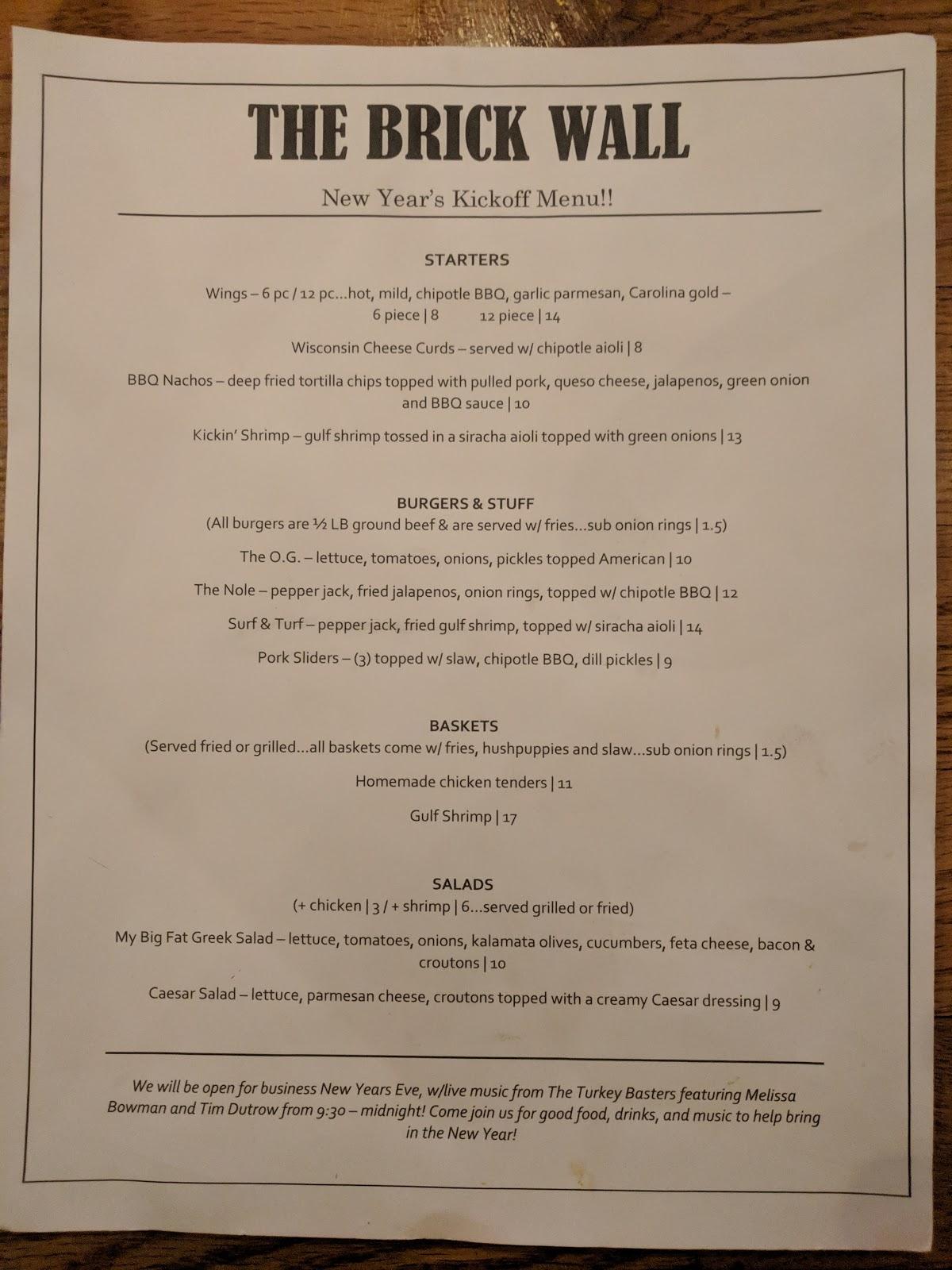 Menu at The BrickWall Sports Bar & Grille, Port Saint Joe