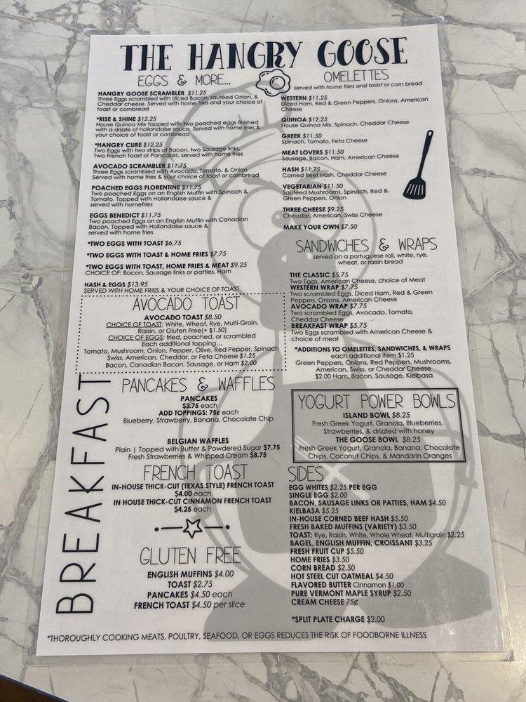 Menu at The Hangry Goose restaurant, Old Lyme