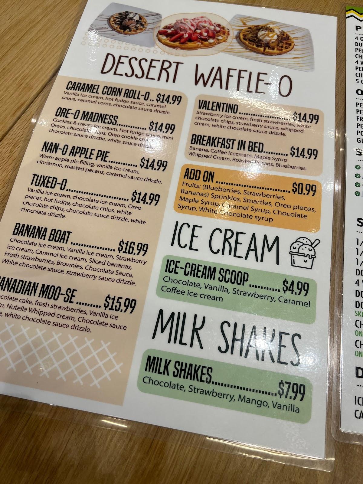 Menu at Waffle-O restaurant, Kitchener