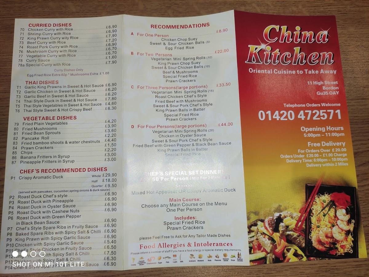 Carta de comida rápida China kitchen, Bordon