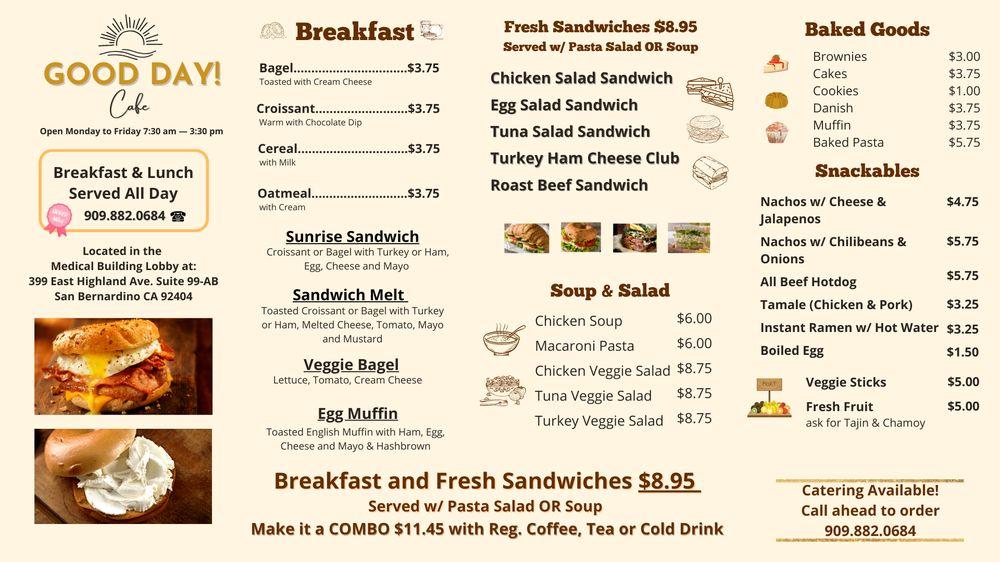 Menu at Good Day Cafe, San Bernardino