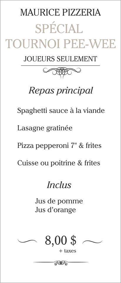 Menu au Maurice Pizzeria, Waterloo
