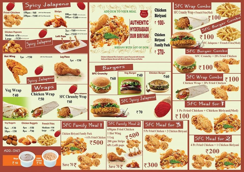 Menu at Mr.Spicy Fried Chicken, Shivamogga