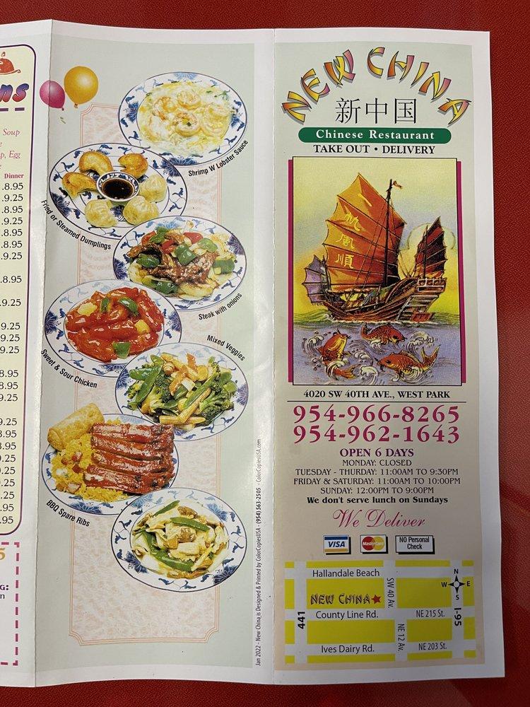 Menu at New China Restaurant, West Park