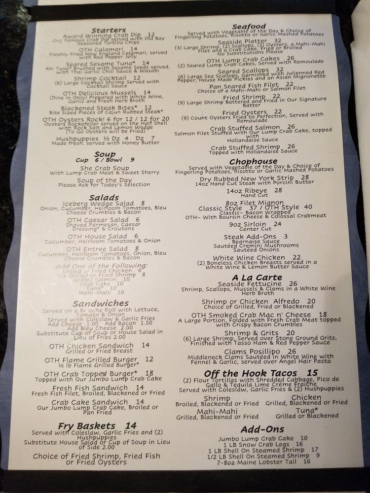 Menu at Off The Hook Seafood Restaurant, Chesapeake, 500 S Battlefield Blvd