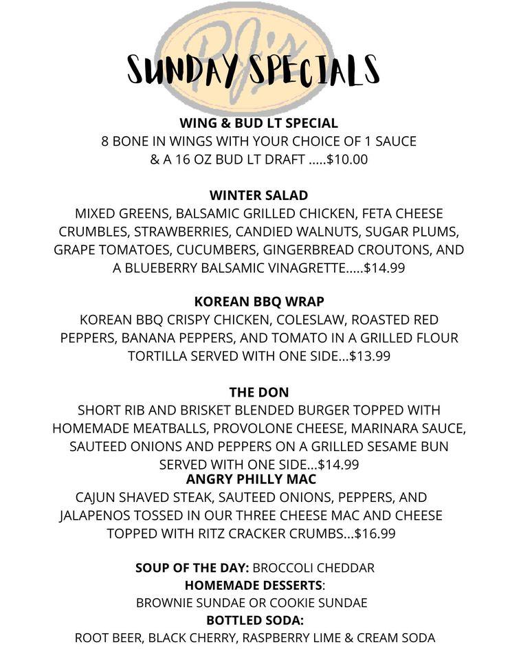 Menu at PJ's Bar & Grill, Bellingham