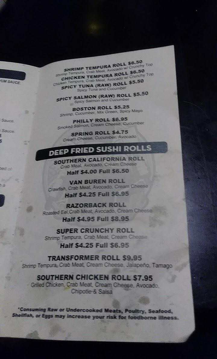 Menu at Saku Saku Hibachi Grill restaurant, Van Buren, Fayetteville Rd