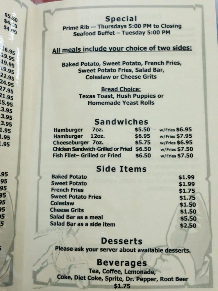 Menu at The Oaks Restaurant, Marianna
