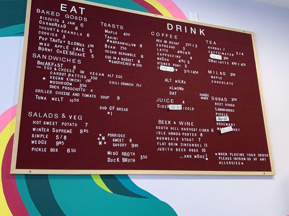 Menu at The Upper Bend cafe, Montague