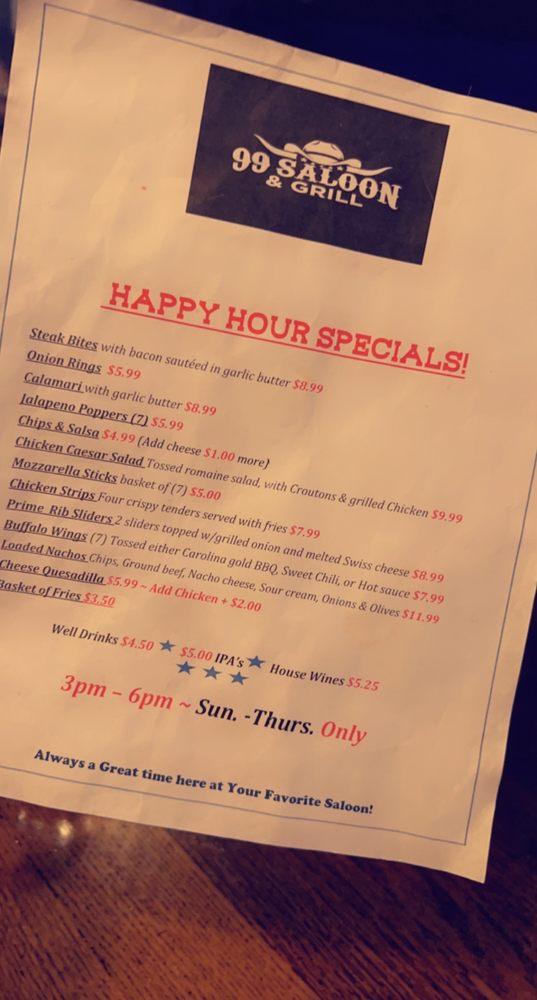 Menu at 99 Saloon & Grill pub & bar, Vancouver
