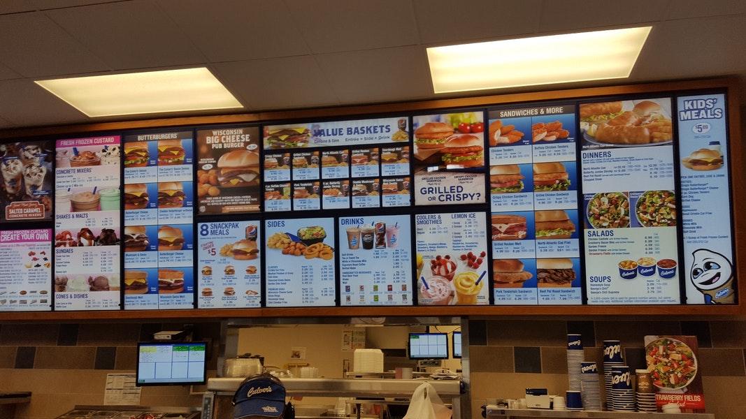 Menu at Culver's fast food, Tempe