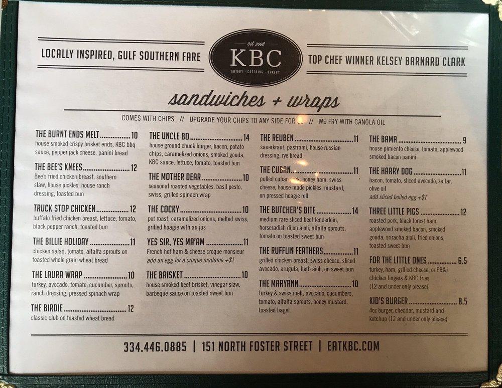 Carta del café KBC, Dothan, 151 N Foster St