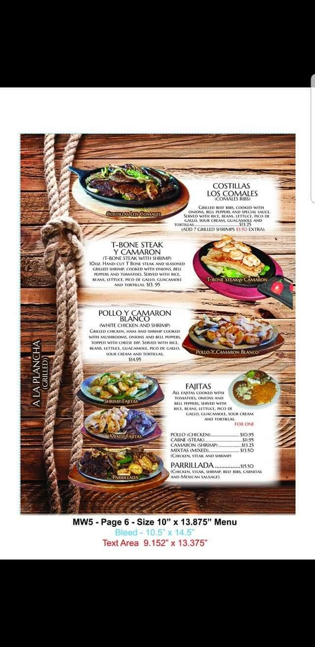Menu at Los Comales Mexican Bar & Grill, Memphis, Madison Ave