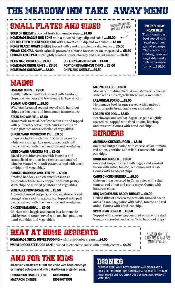 Menu at Meadow Inn pub & bar, Crieff
