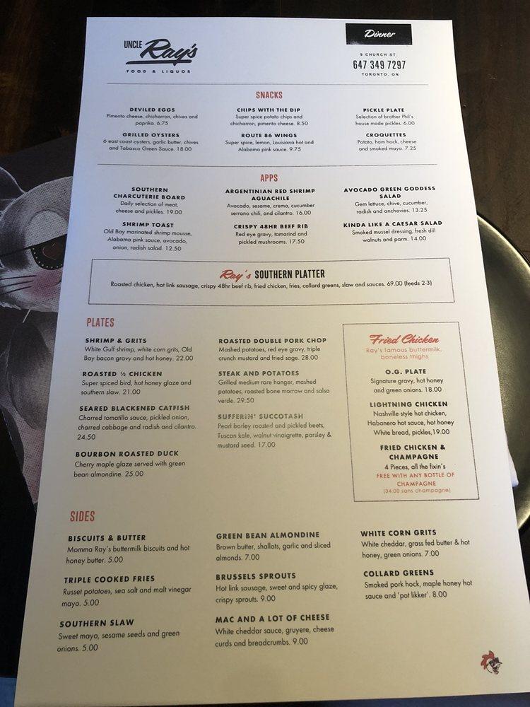 Menu au Uncle Ray’s pub et bar, Hamilton