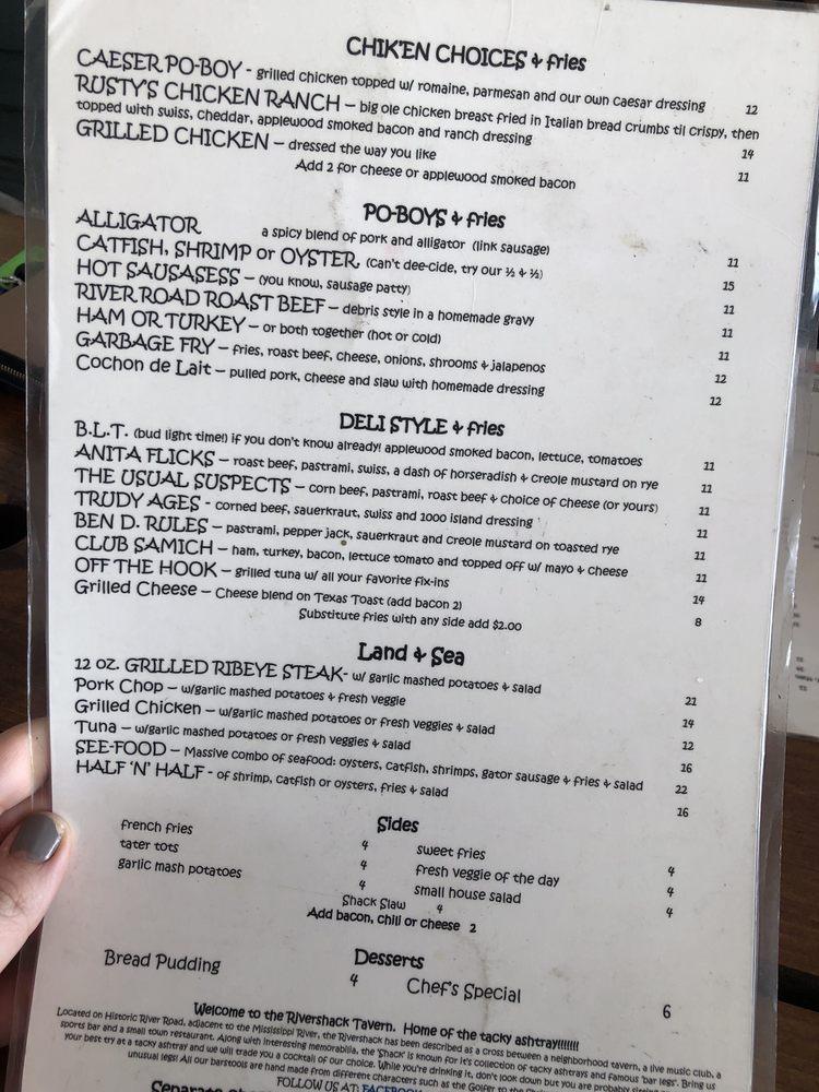 Menu at Rivershack Tavern pub & bar, Jefferson, River Rd