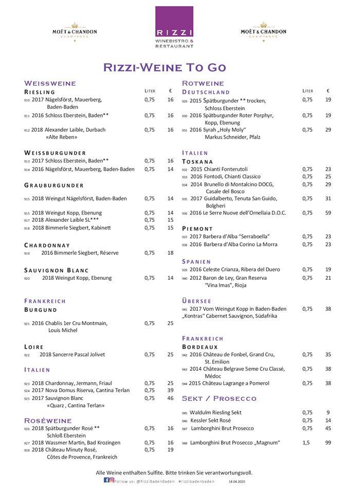 Speisekarte von RIZZI The Restaurant, Baden-Baden