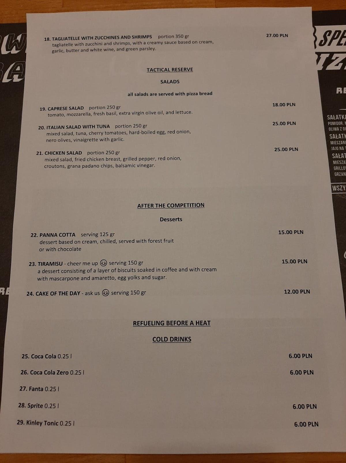 Menu at Speedway Pizza Zielona Góra restaurant, Zielona Gora
