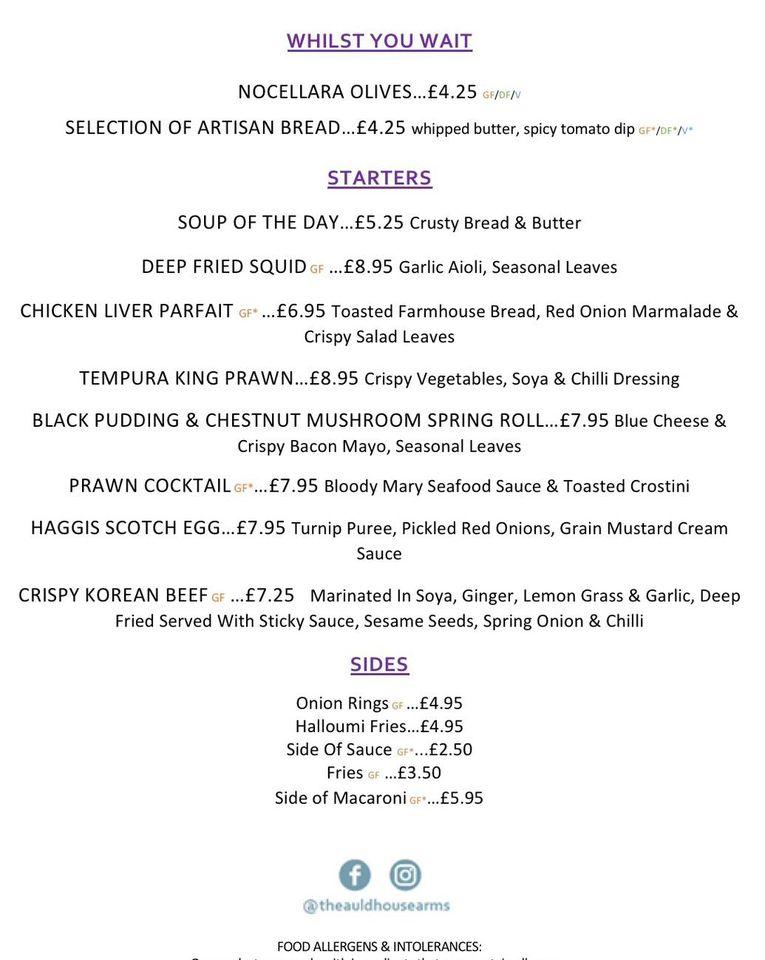 Menu at The Auldhouse Arms Bar, Glasgow