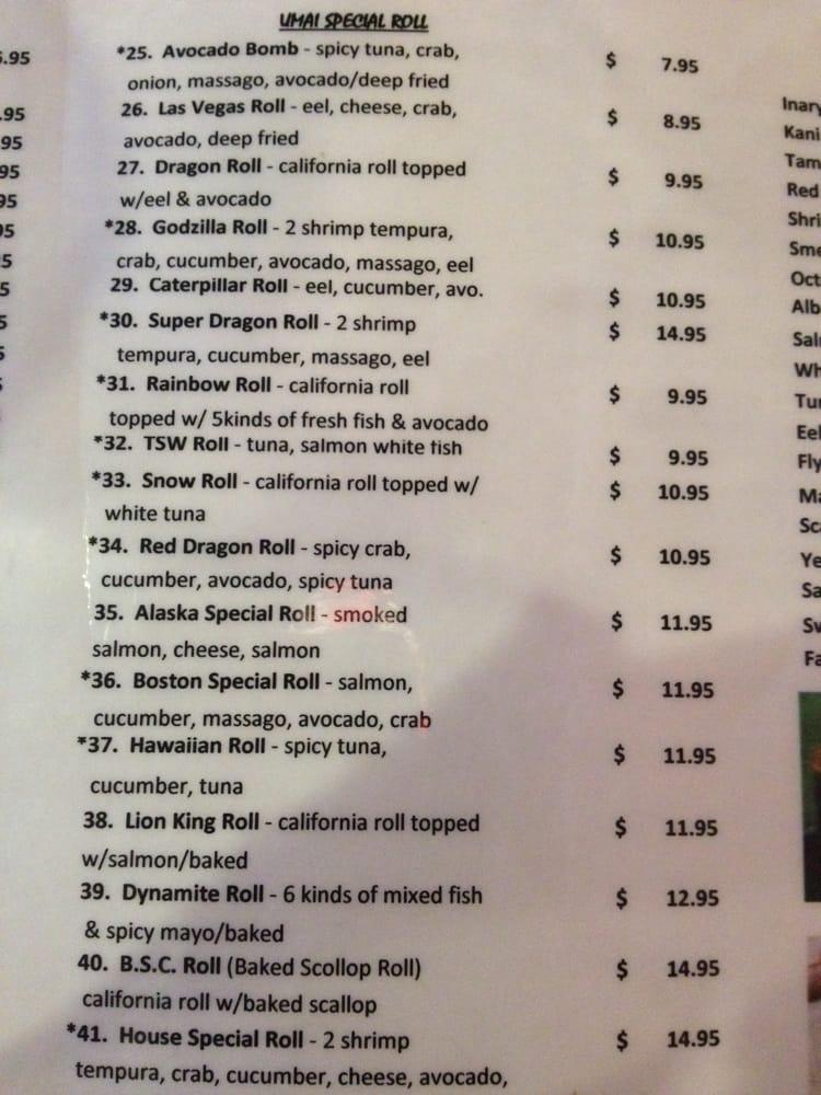Menu at Umai Bento restaurant, Spanaway