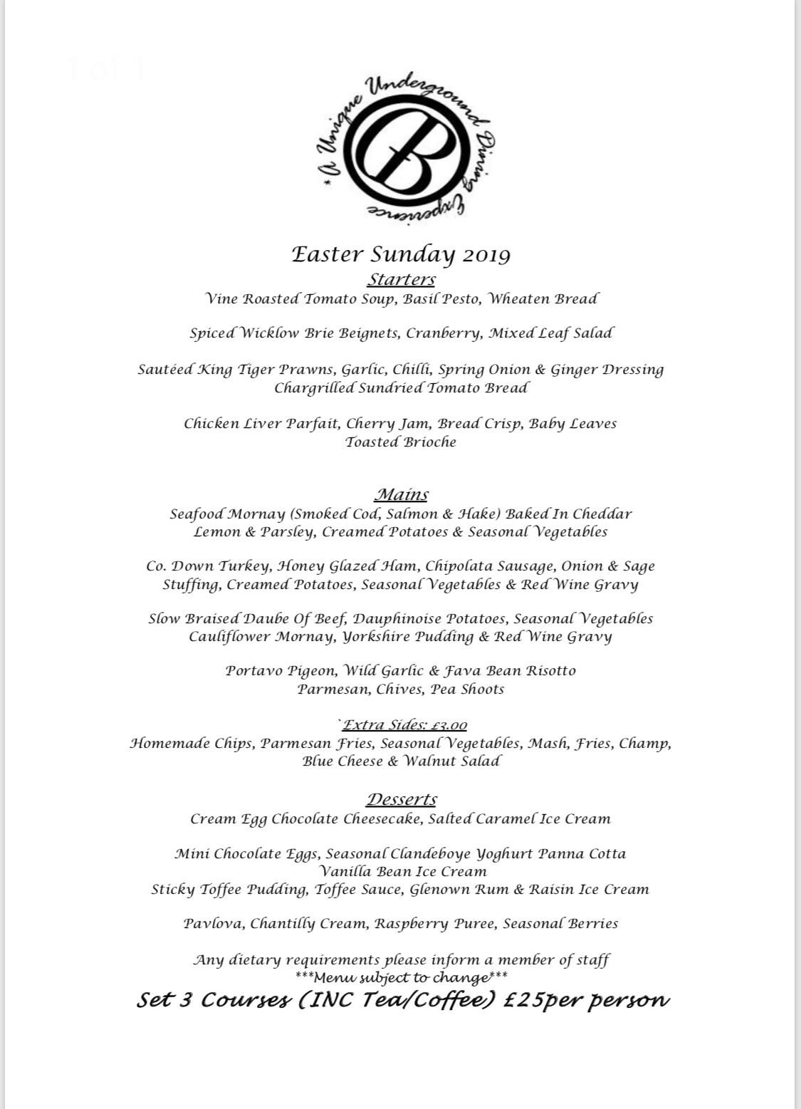 Menu at Underground Dining steakhouse, Bangor