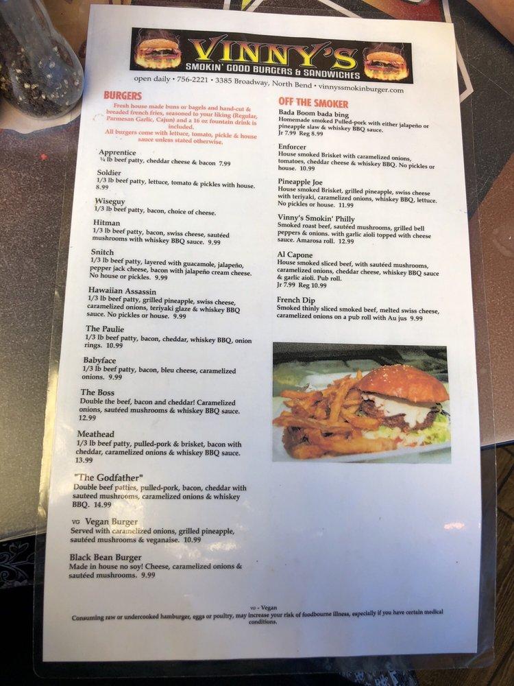 Menu at Vinny's Smokin' Good Burgers & Sandwiches restaurant, North Bend