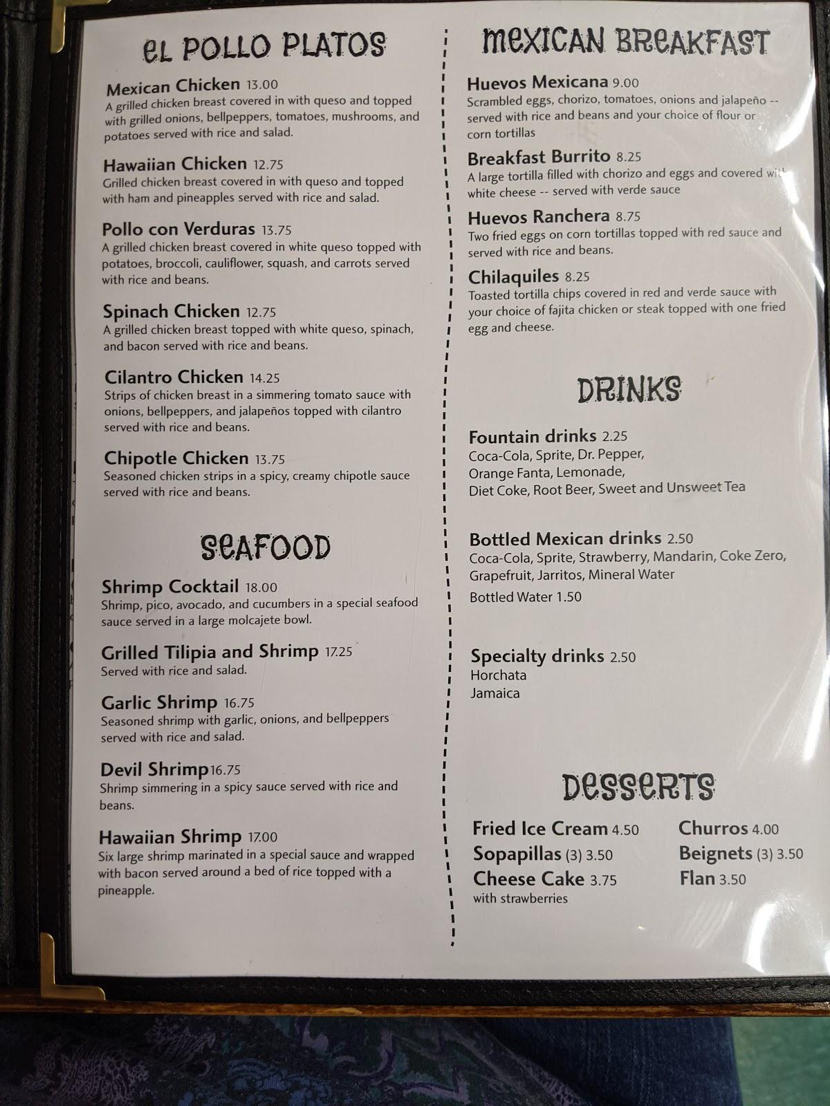 Menu at El Rio Cantina Mexican Restaurant, Natchitoches