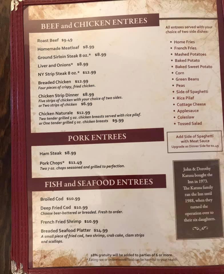 Menu at Hartley Inn Restaurant, Carmichaels